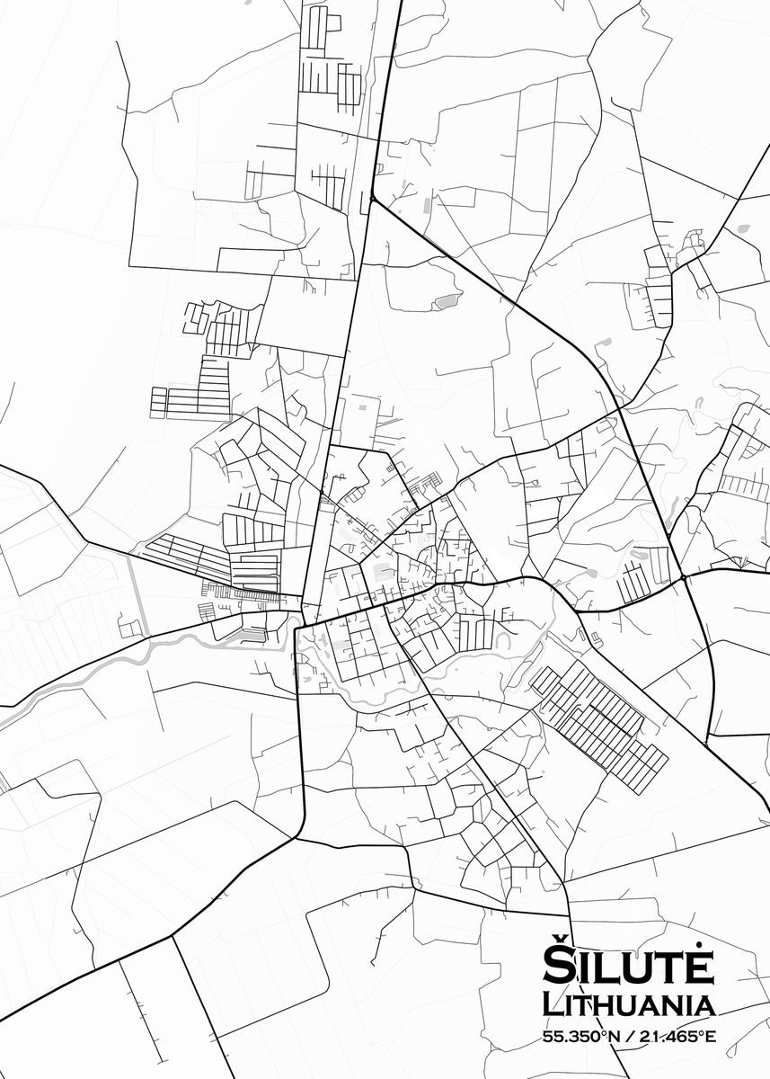 'Silute White Map' Poster by Wall Art Physical | Displate