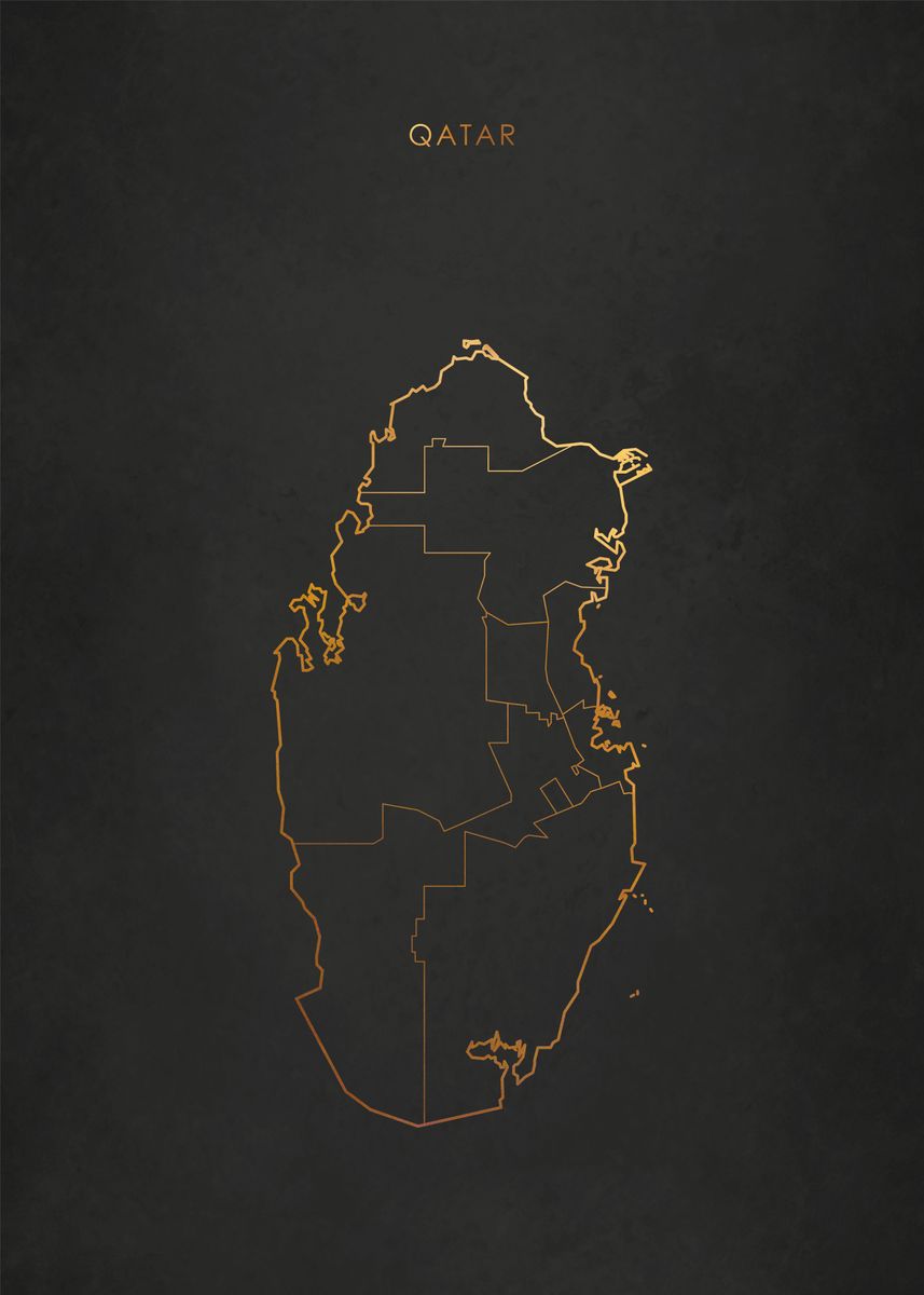'Gold Qatar Map' Poster by Alo | Displate