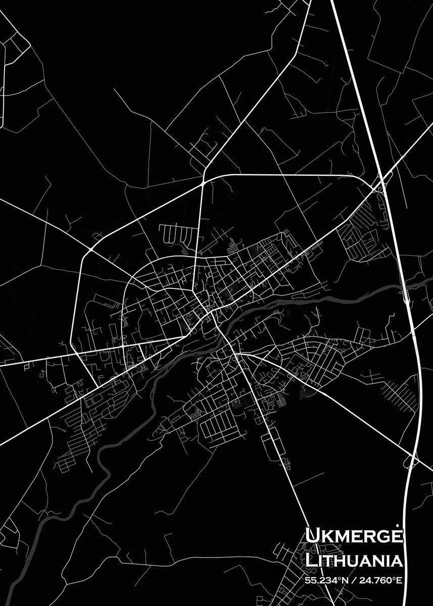 'Ukmerge Black Map' Poster, picture, metal print, paint by Wall Art ...