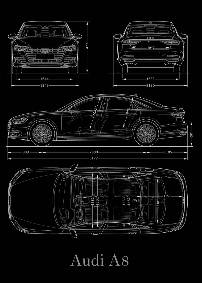'Audi A8 2017 Blueprint' Poster by B & W Arts | Displate