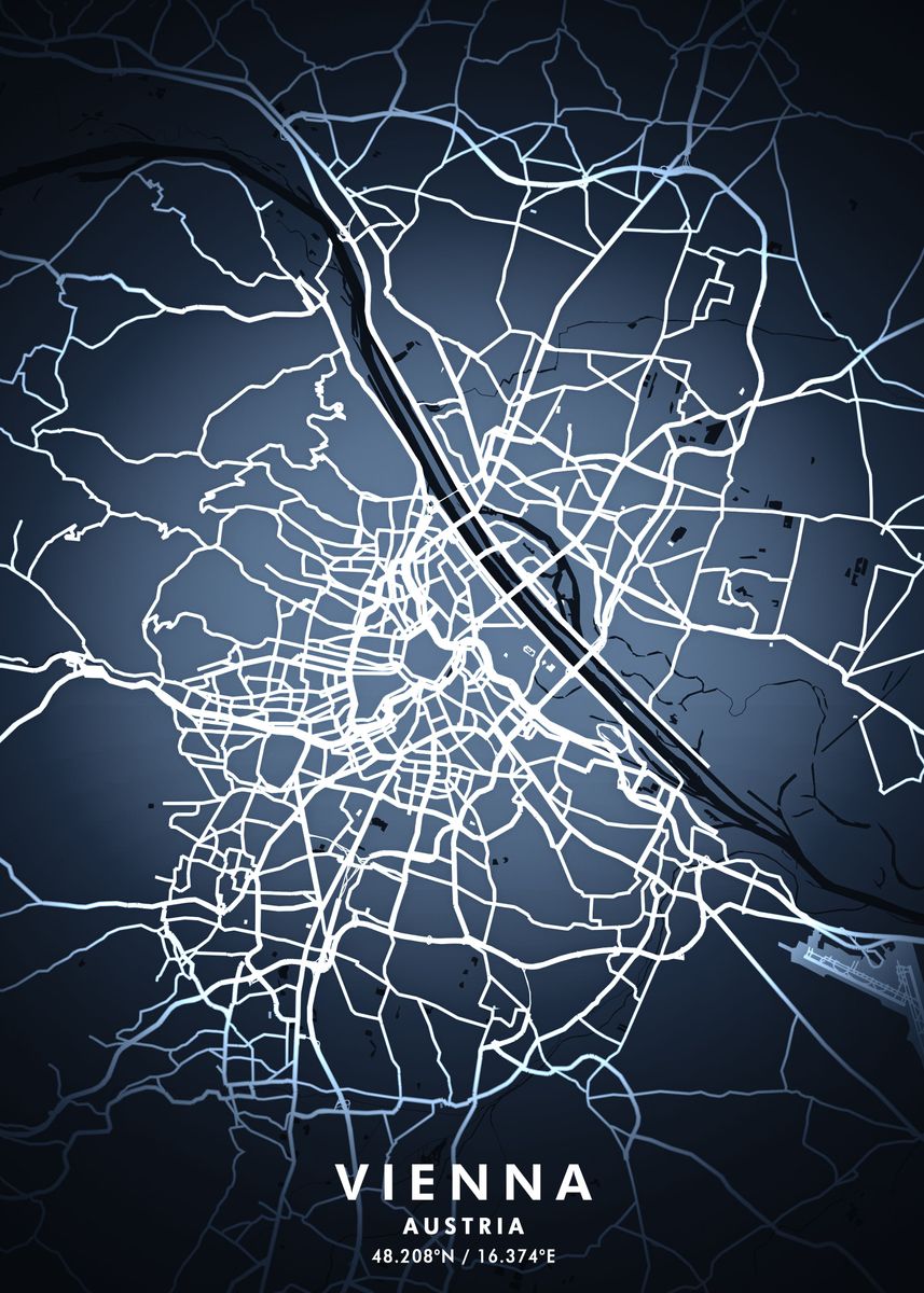 'Vienna Map Posters' Poster, picture, metal print, paint by Merah ...