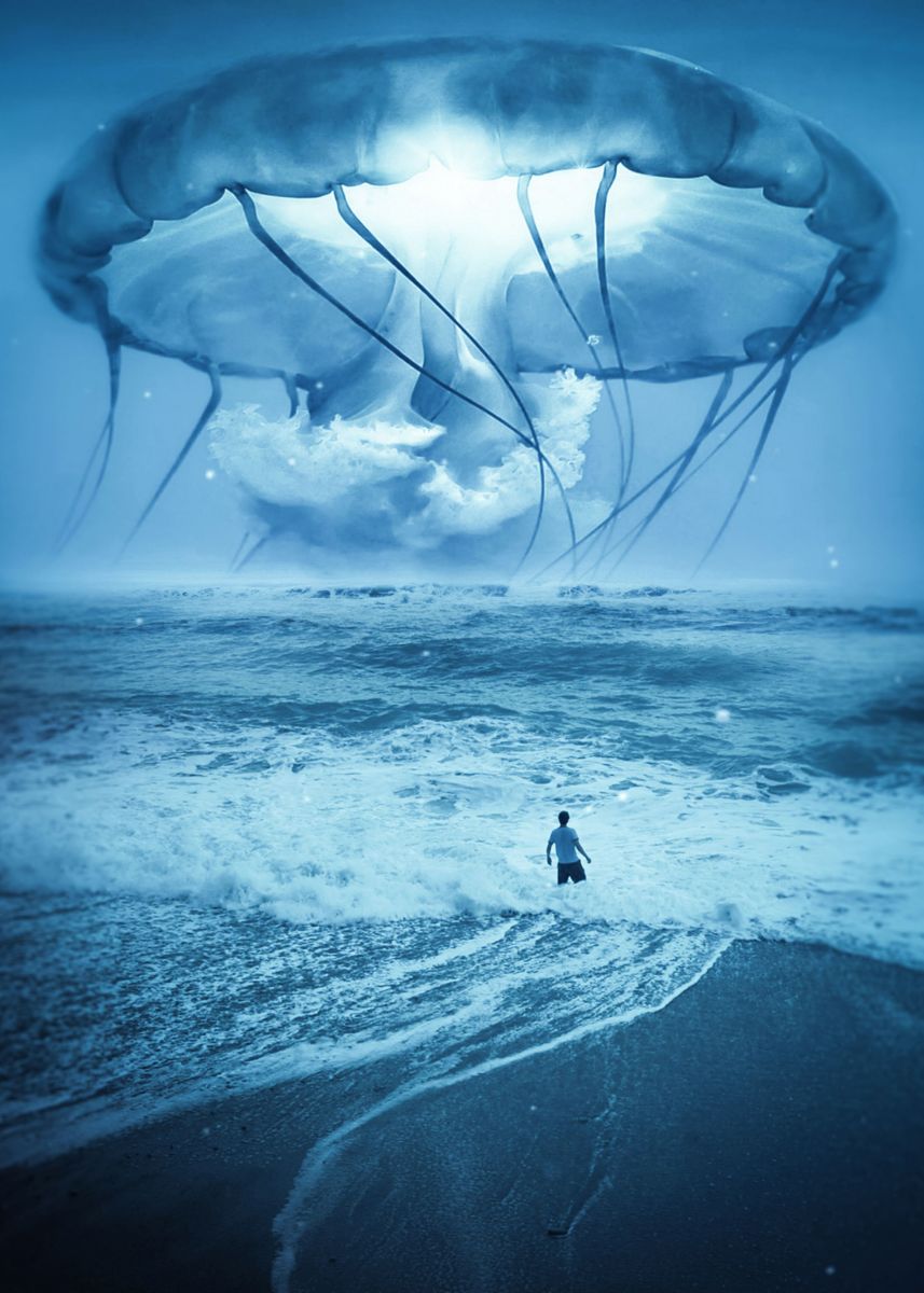'Jellyfish Spaceship Sea' Poster, picture, metal print, paint by Gen Z ...