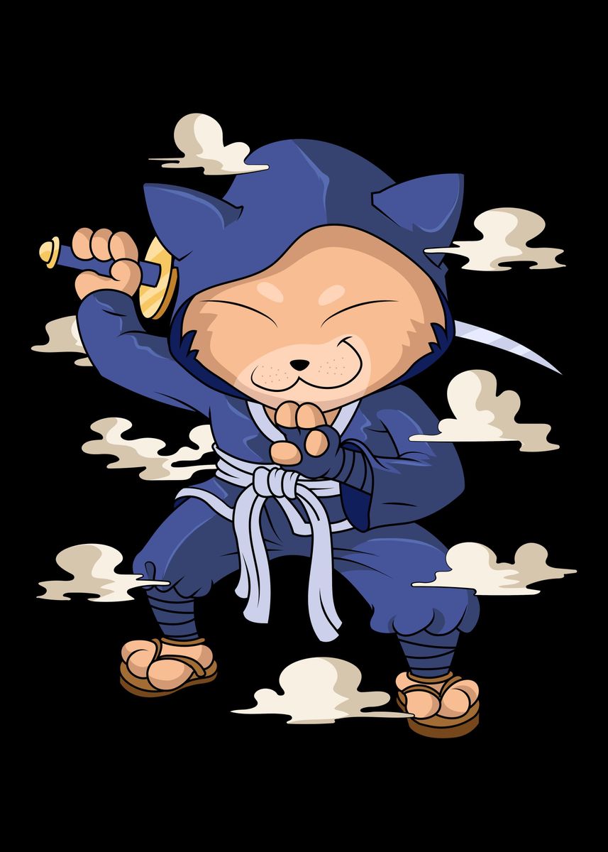 'Cat Ninja Japan Fans' Poster, picture, metal print, paint by ...