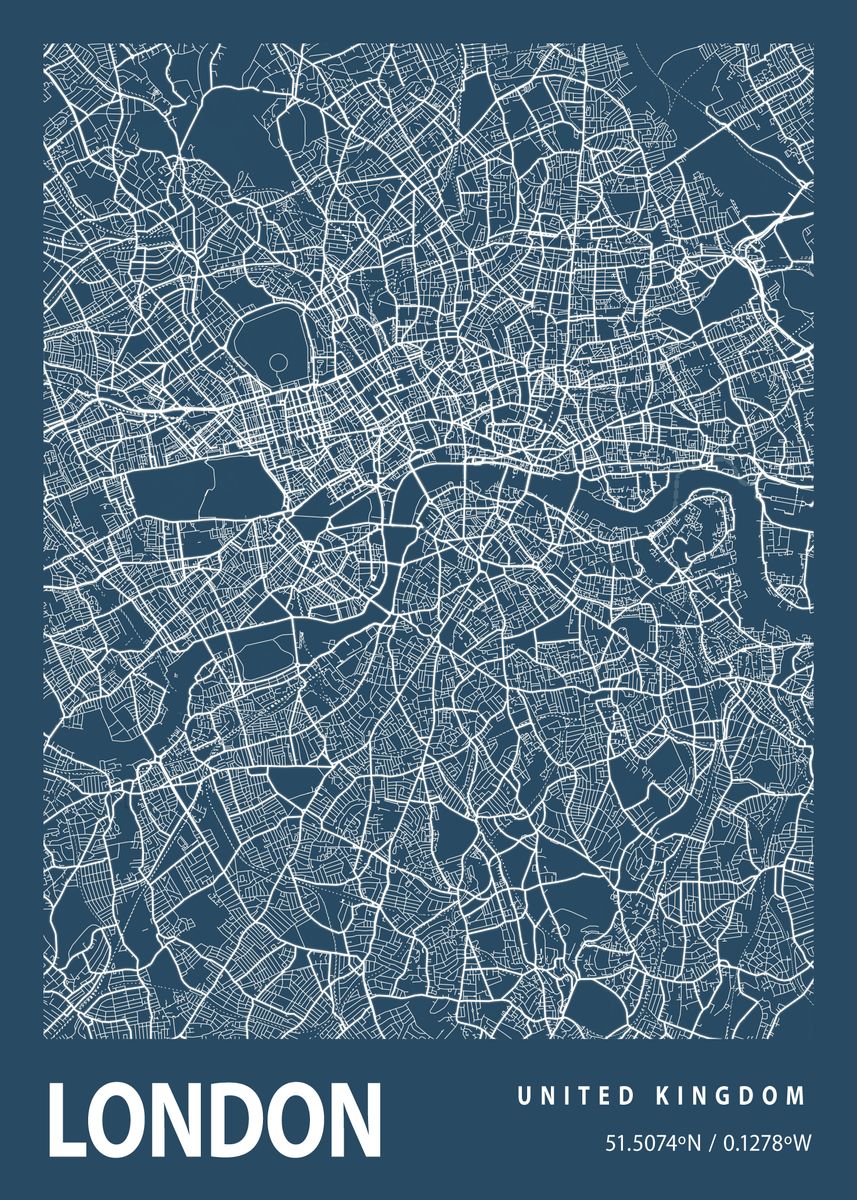 'London Blueprint StreetMap' Poster, picture, metal print, paint by ...