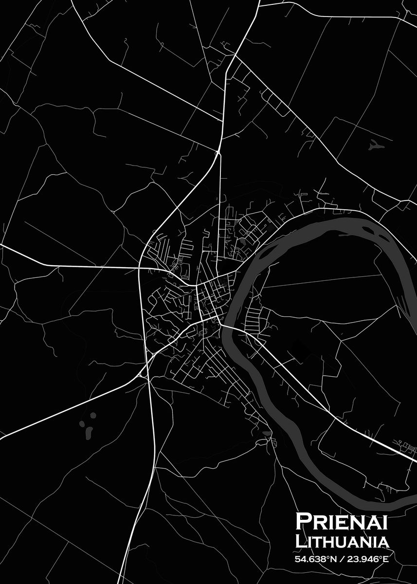 'Prienai Black Map' Poster, picture, metal print, paint by Wall Art ...