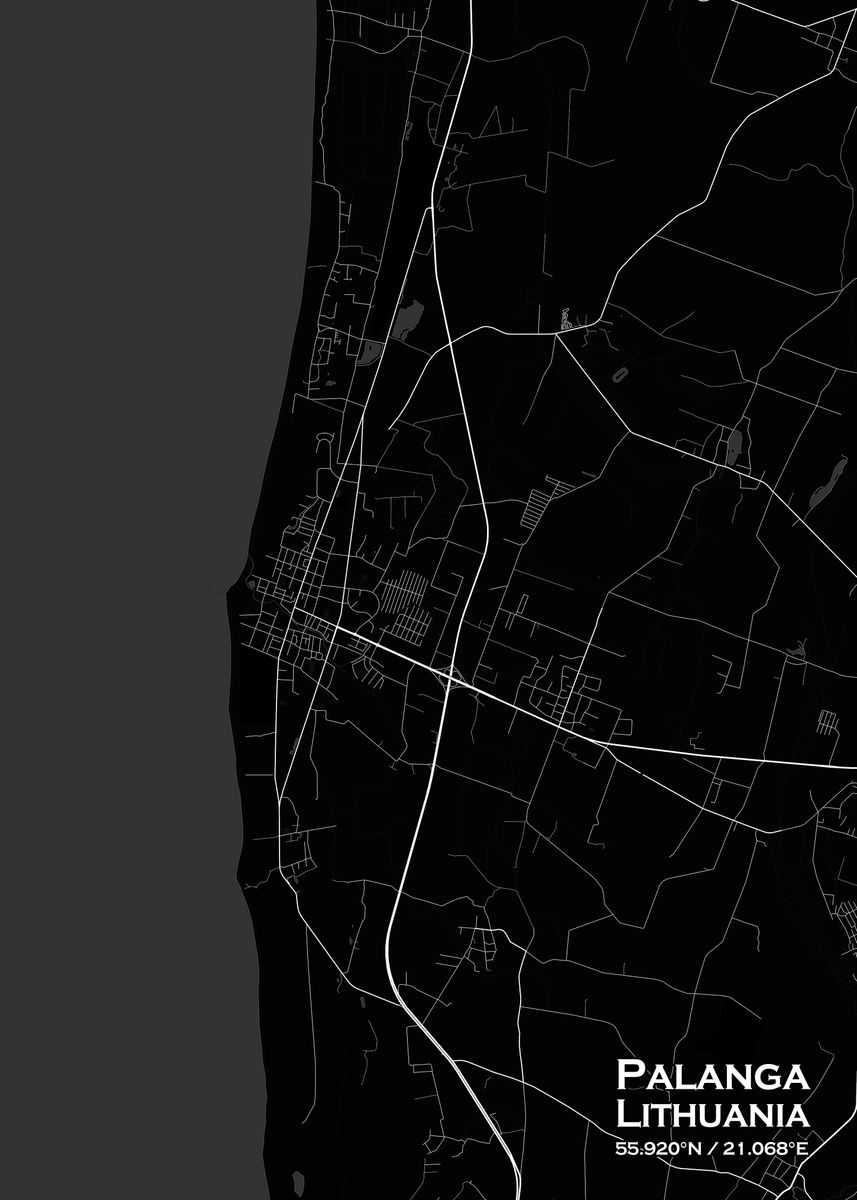 'Palanga Black Map' Poster, picture, metal print, paint by Wall Art ...