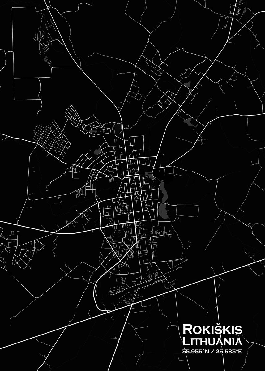 'Rokiskis Black Map' Poster by Wall Art Physical | Displate