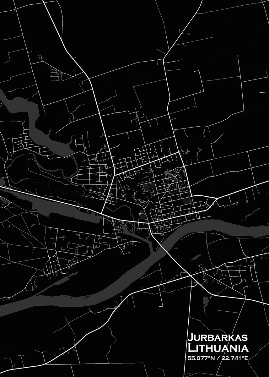 'Jurbarkas Black Map' Poster by Wall Art Physical | Displate