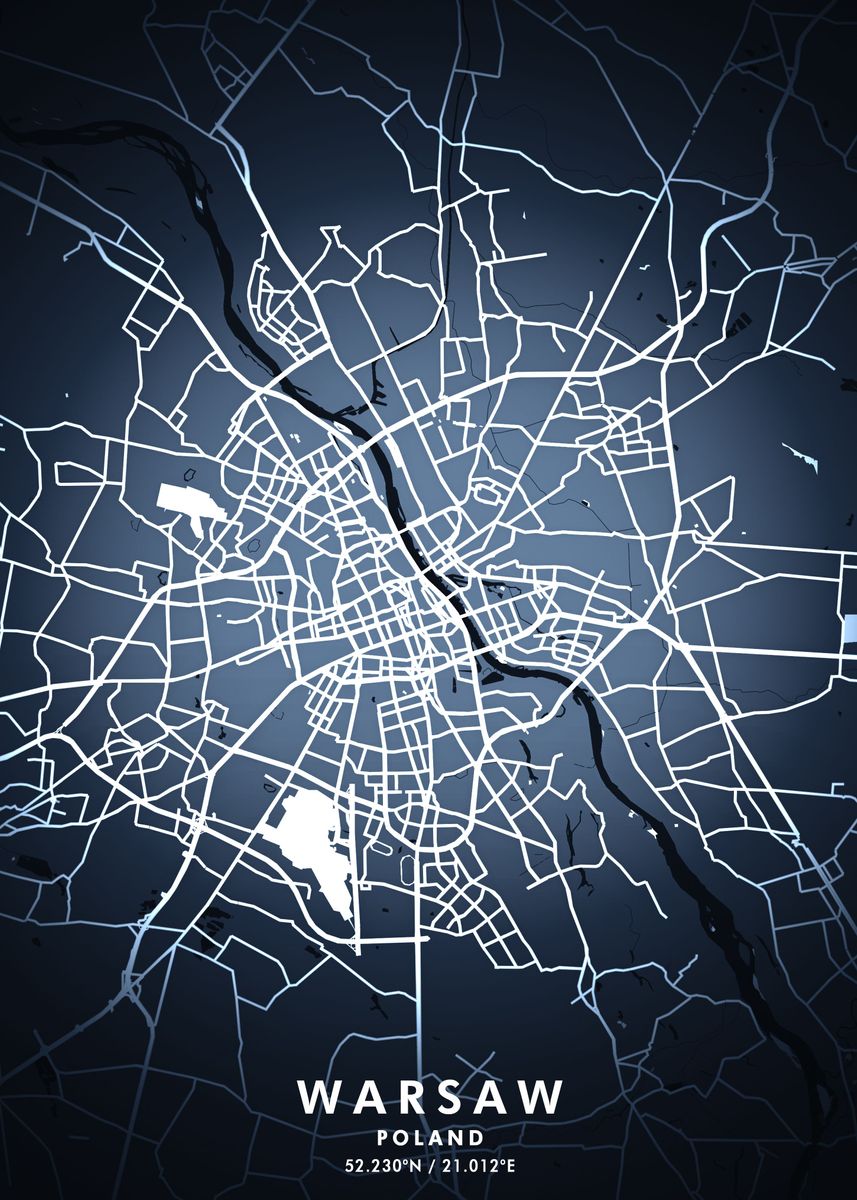 'Warsaw Map Posters' Poster by Merah Djoeang | Displate