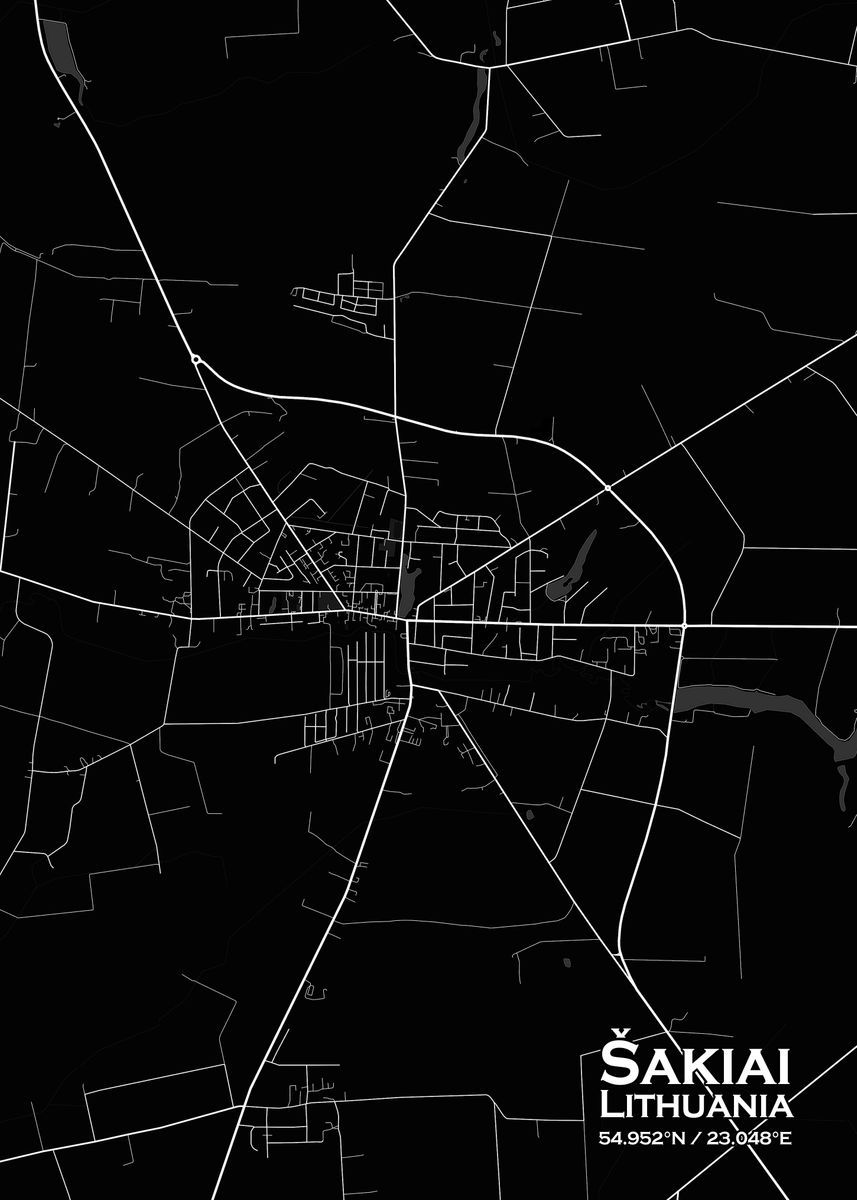 'Sakiai Black map' Poster, picture, metal print, paint by Wall Art ...