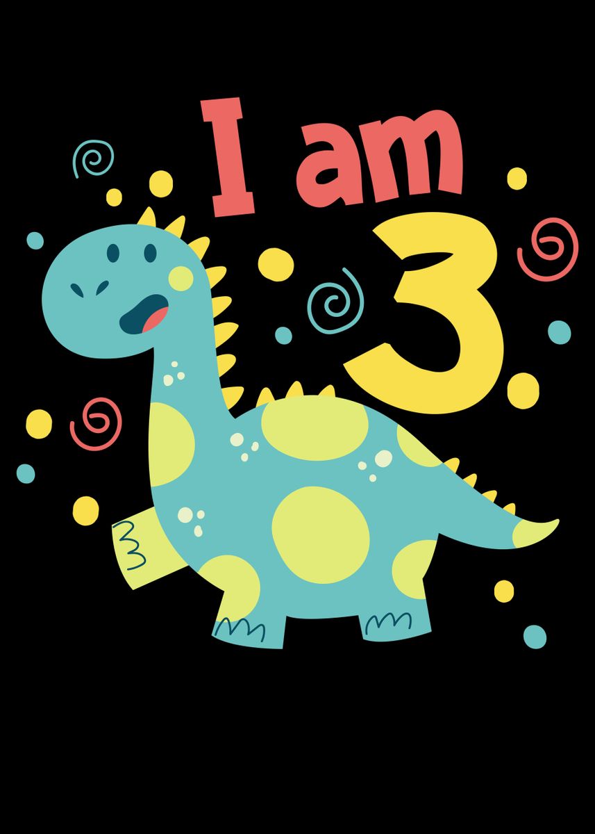 'Dinosaur 3rd Birthday Kids' Poster, picture, metal print, paint by ...