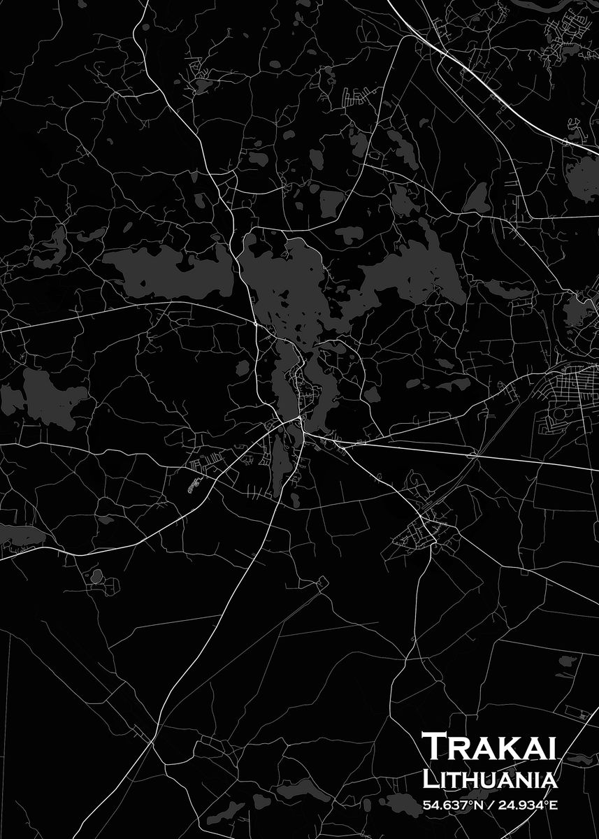 'Trakai Black Map' Poster, picture, metal print, paint by Wall Art ...