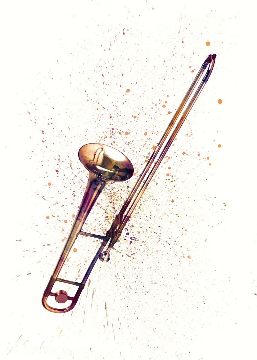 'Trombone Watercolor' Poster, picture, metal print, paint by Michael ...