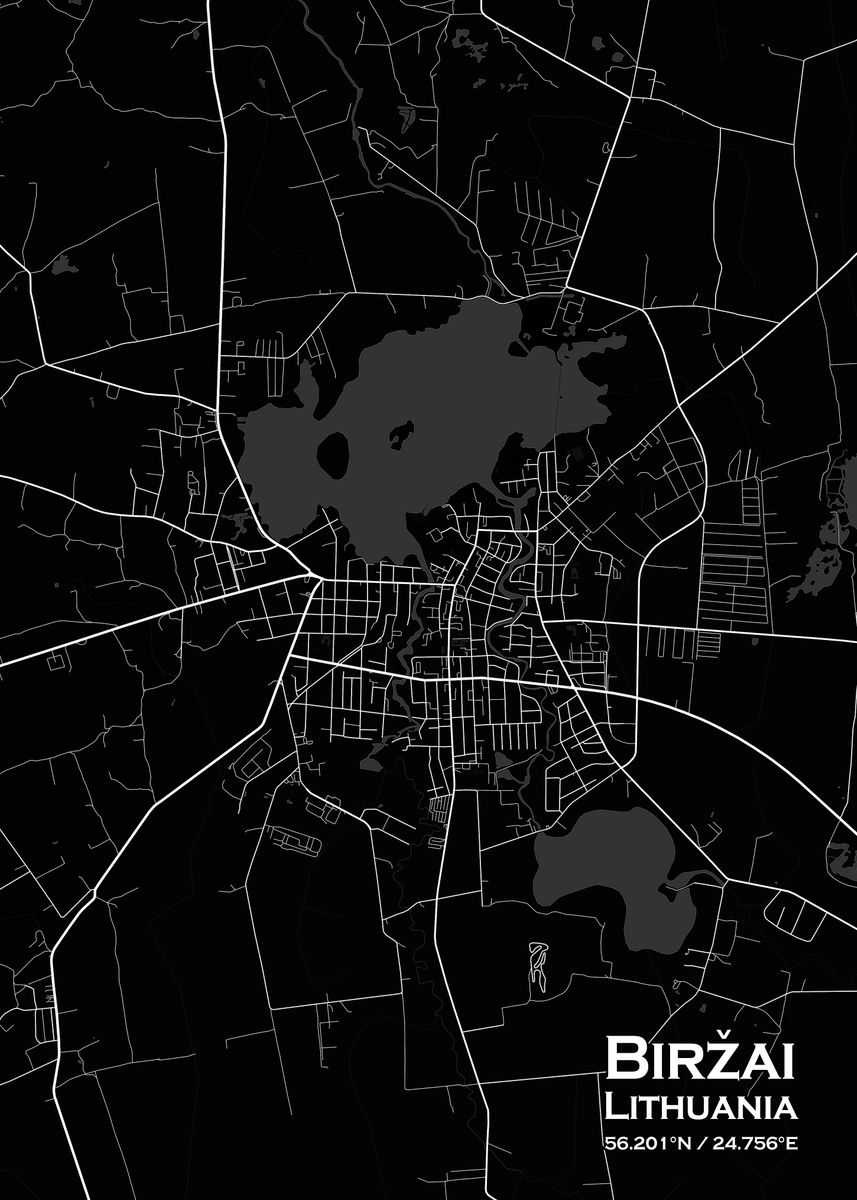 'Birzai Black Map' Poster by Wall Art Physical | Displate