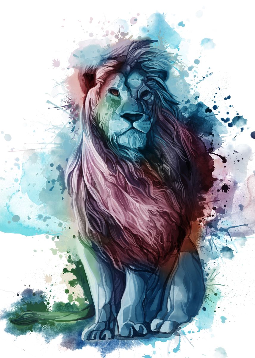 'lion proud colorful' Poster by Bekim Art | Displate