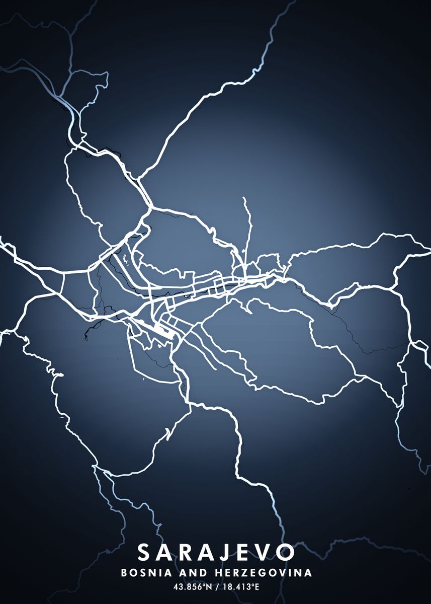 'Sarajevo Map Posters' Poster, picture, metal print, paint by Merah ...