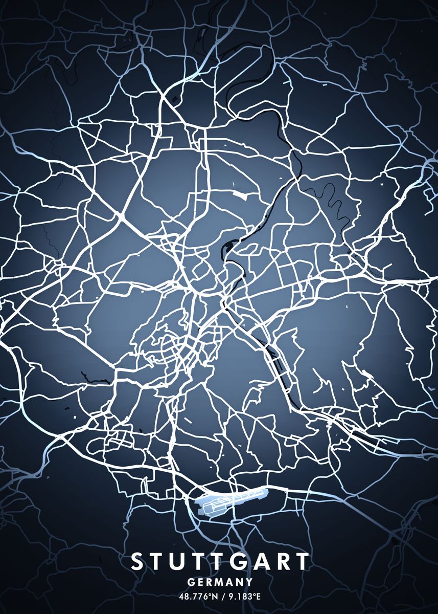 'Stuttgart Map Posters' Poster, picture, metal print, paint by Merah ...