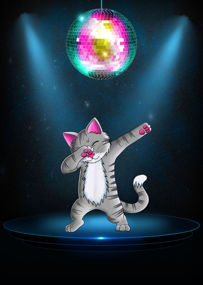 'Disco Dabbing dancing Cat' Poster, picture, metal print, paint by Max ...