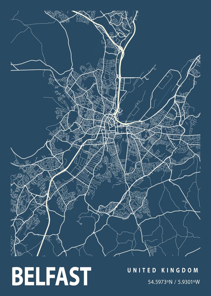 'Belfast Blueprint Street' Poster, picture, metal print, paint by Tien ...