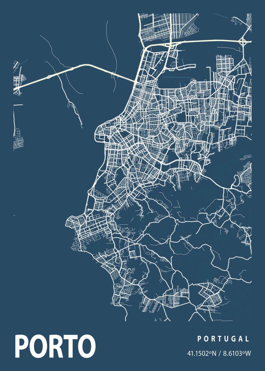 'Porto Blueprint Street Map' Poster by Tien Stencil | Displate