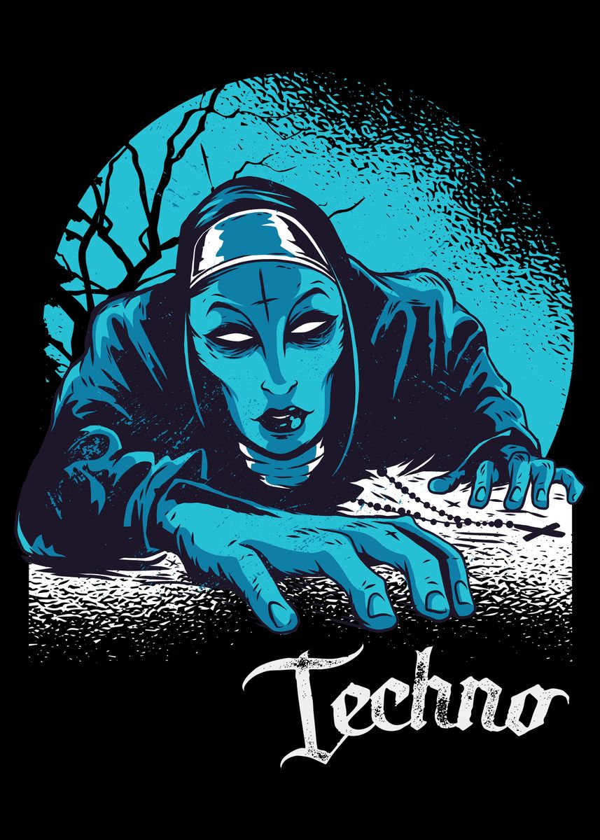 'Techno Nun Party Rave' Poster, picture, metal print, paint by Timo ...
