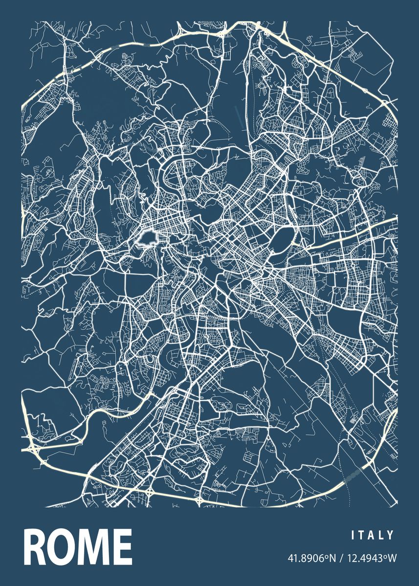 'Rome Blueprint Street Map' Poster by Tien Stencil | Displate