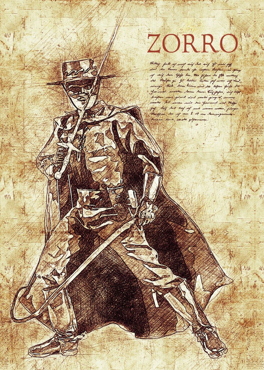 'Zorro' Poster, picture, metal print, paint by Printed Artings | Displate