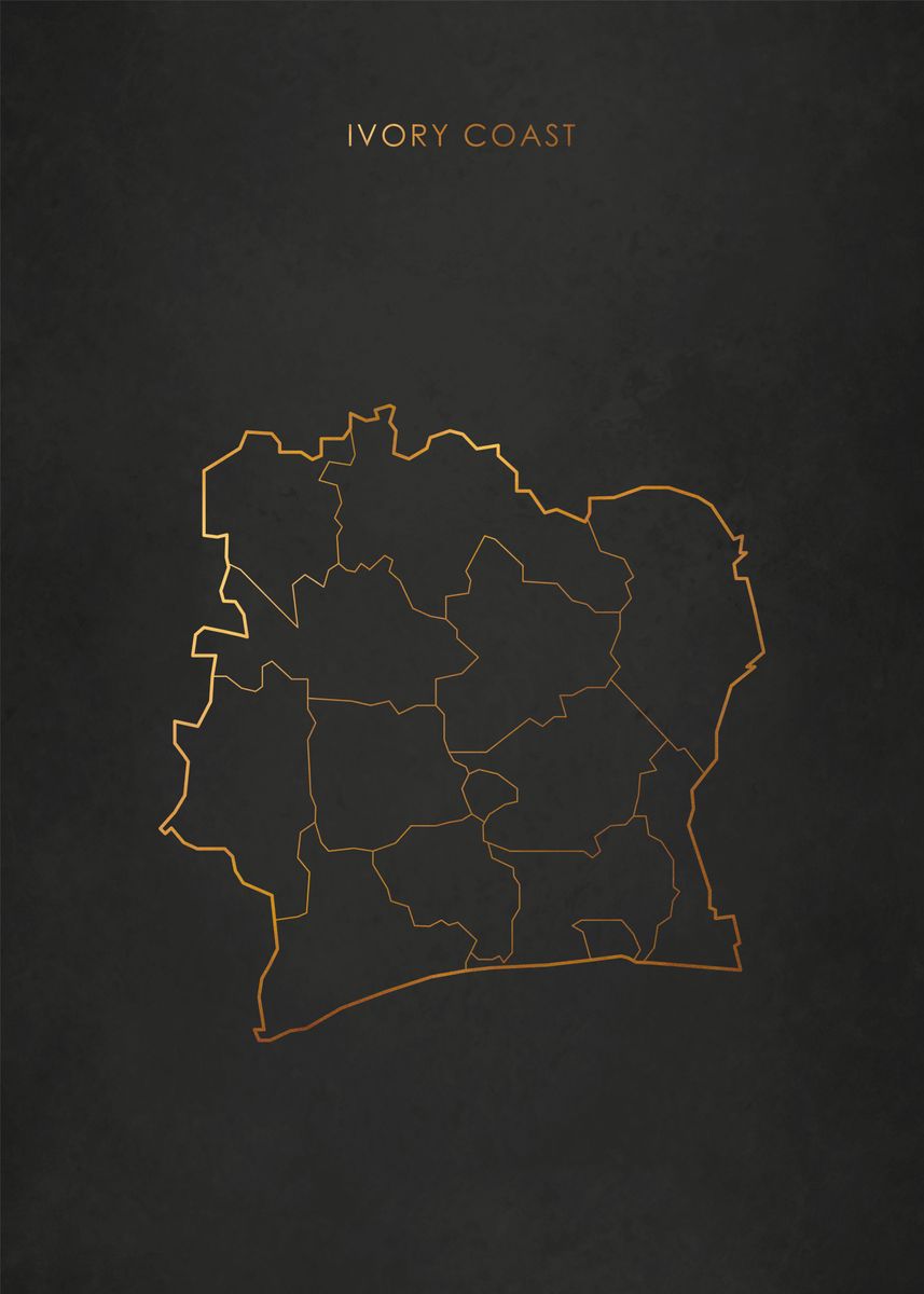 'Gold Ivory Coast Map' Poster, picture, metal print, paint by aio ...