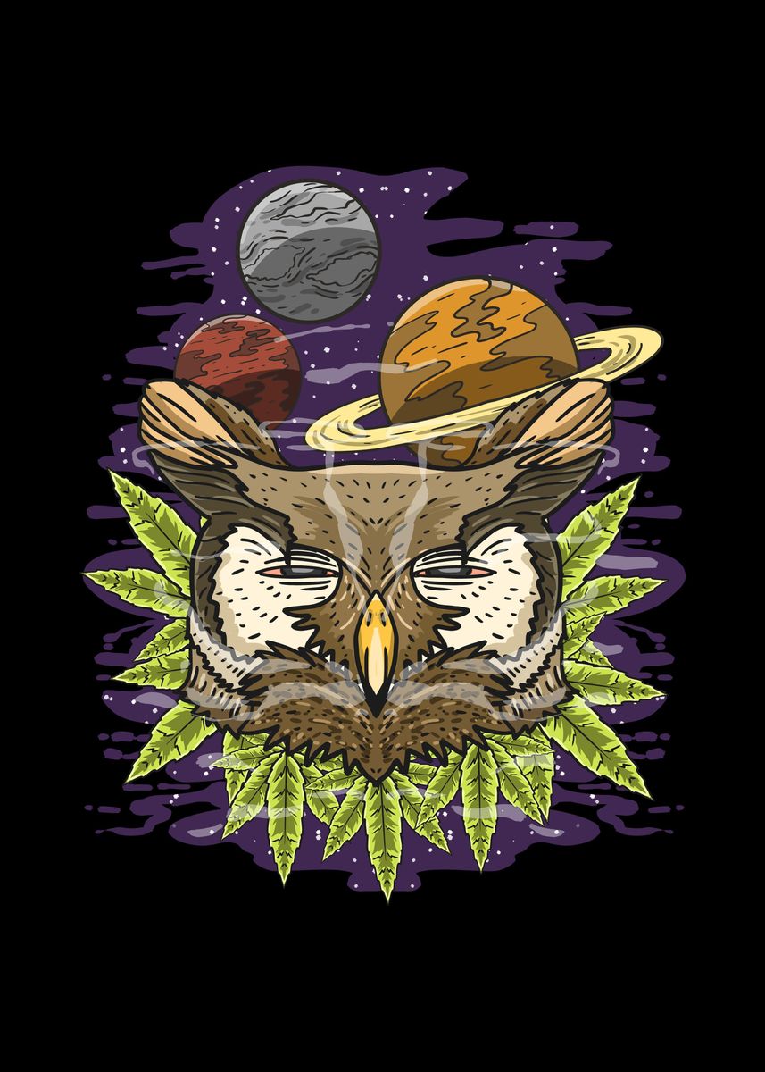 'Owl Smoking Weed Galaxy' Poster, picture, metal print, paint by ...