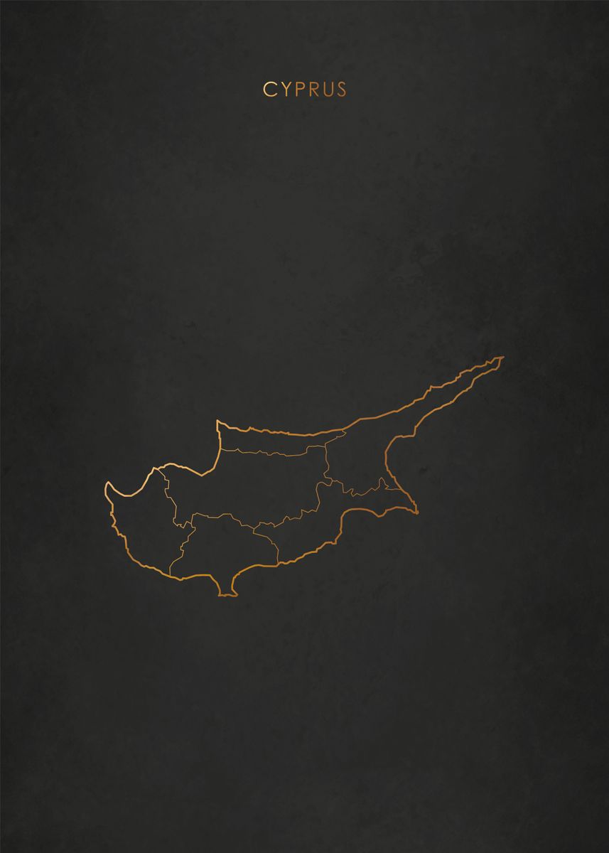 'Gold Cyprus Map' Poster, picture, metal print, paint by aio | Displate