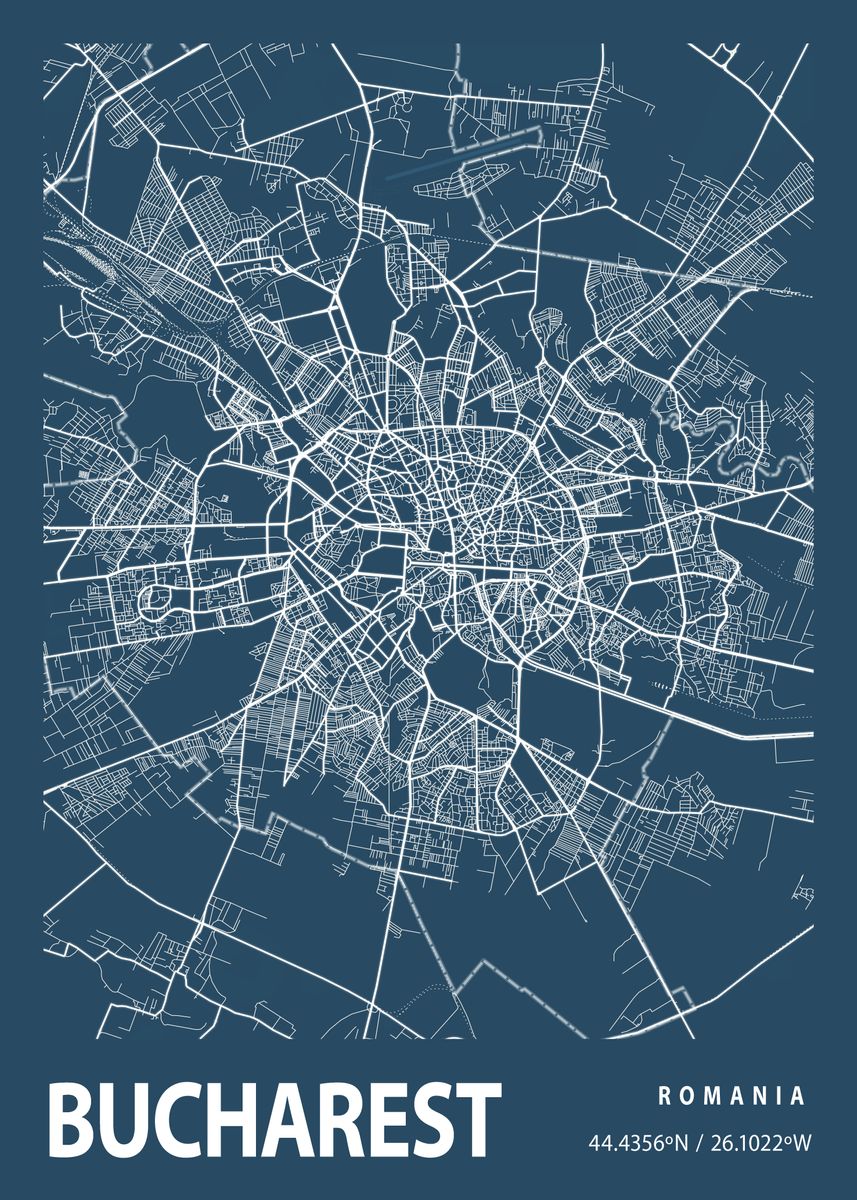 'Bucharest Blueprint Street' Poster by Tien Stencil | Displate