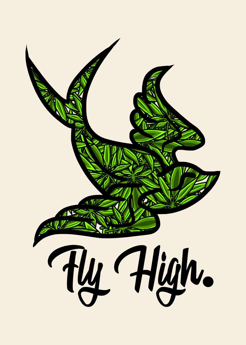 'Fly High Bird Weed Pattern' Poster, picture, metal print, paint by ...
