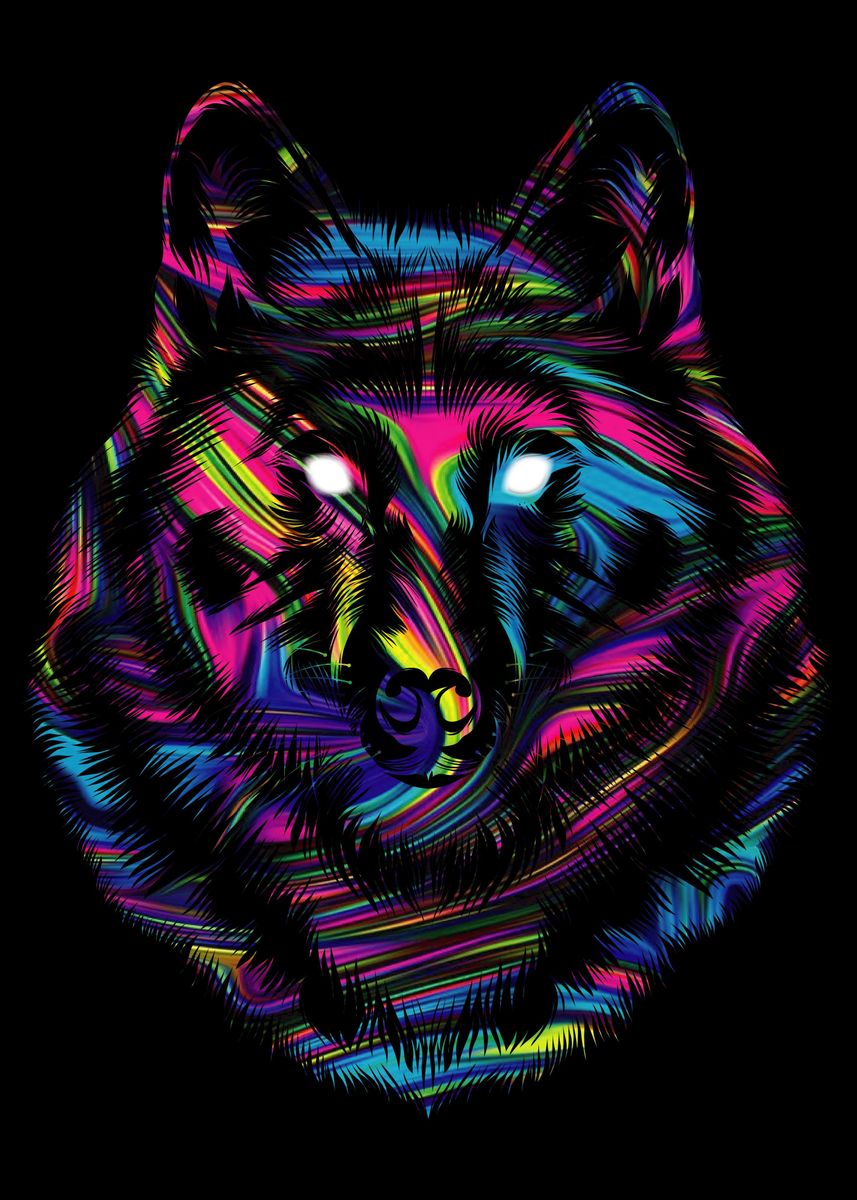 'Fantasy Psychedelic Wolf' Poster, picture, metal print, paint by ...