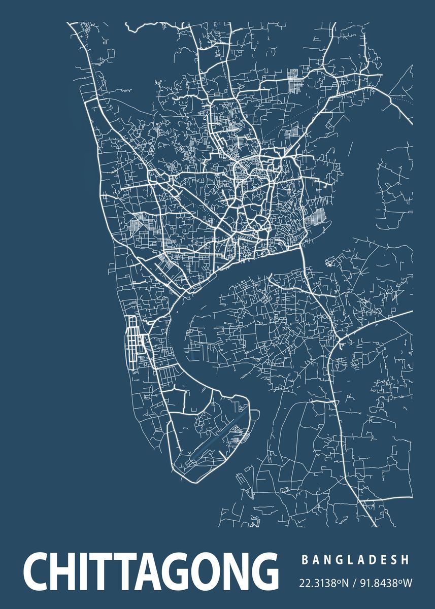 'Chittagong Blueprint Map' Poster, picture, metal print, paint by Tien ...