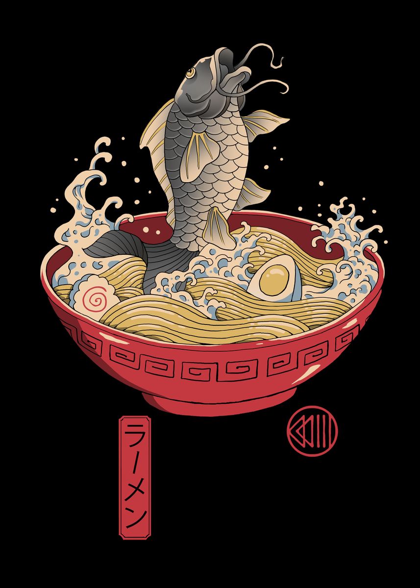 'Fish Ramen' Poster, picture, metal print, paint by vp trinidad | Displate