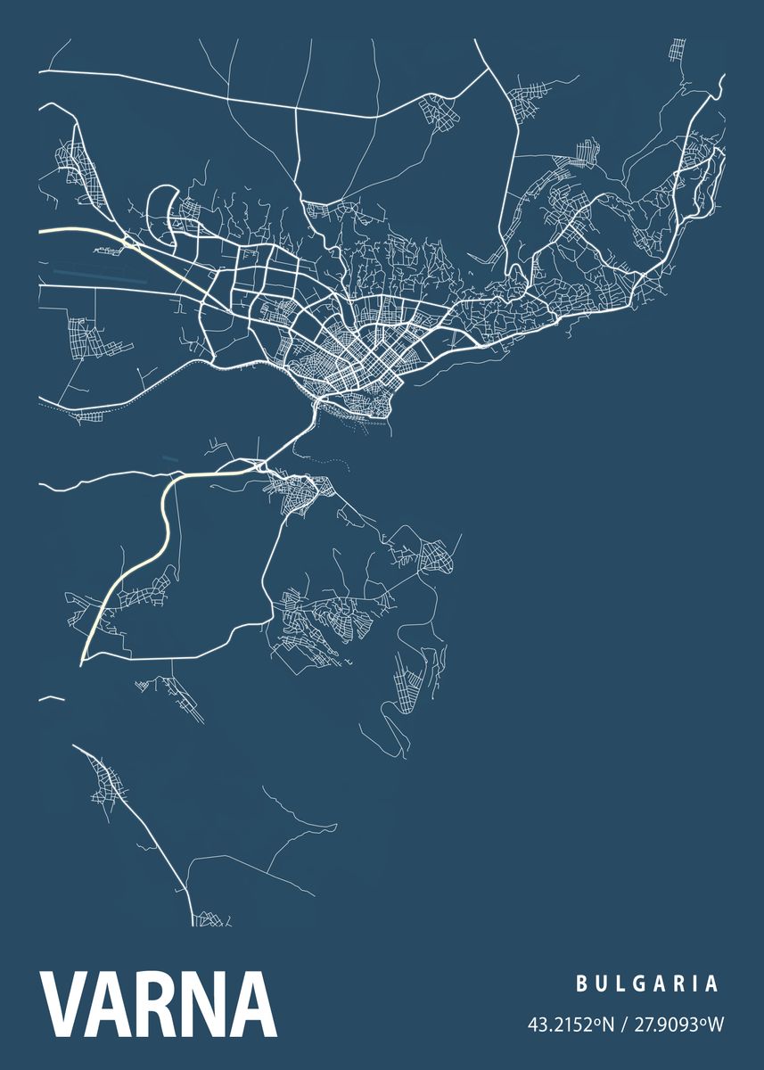 'Varna Blueprint Street Map' Poster, picture, metal print, paint by ...