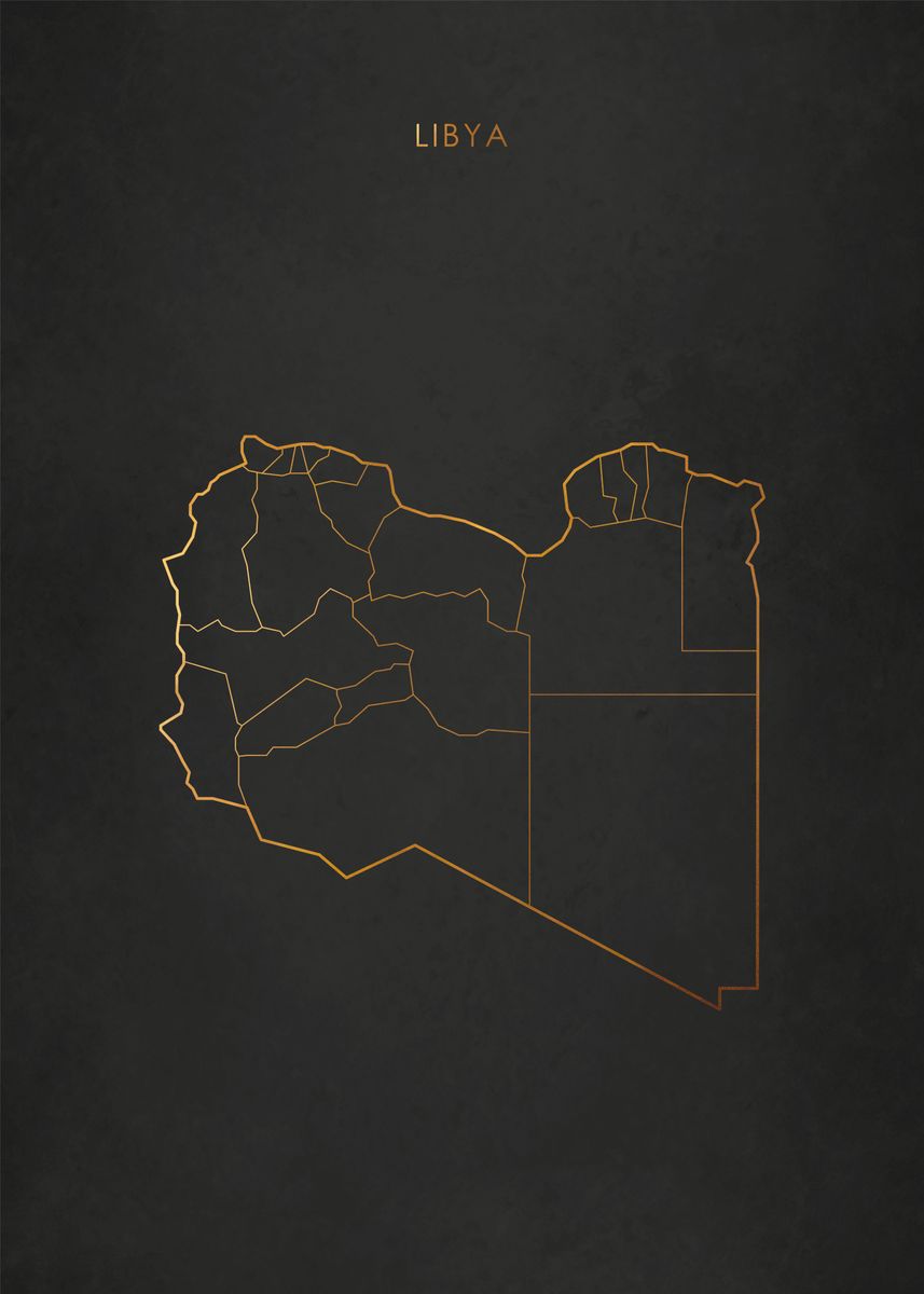 'Gold Libya Map' Poster, picture, metal print, paint by Alo | Displate