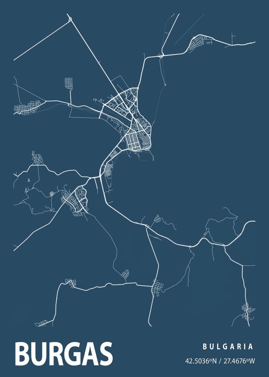'Burgas Blueprint Street' Poster, picture, metal print, paint by Tien ...