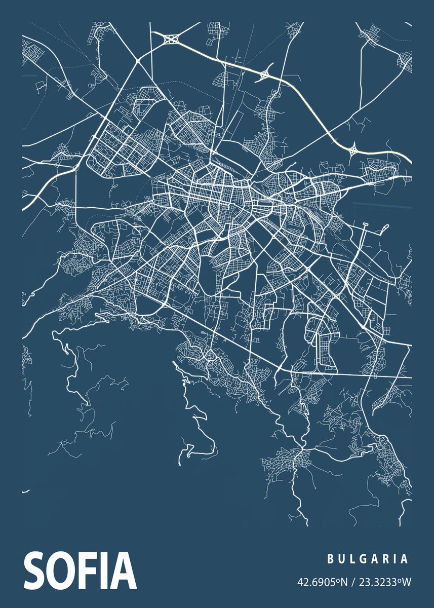 'Sofia Blueprint Street Map' Poster by Tien Stencil | Displate