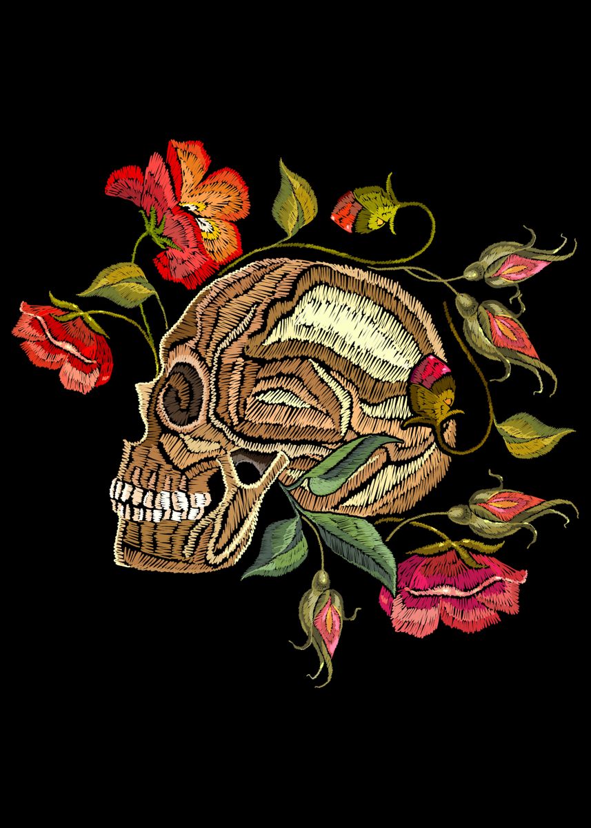 'Skull Flower Patch' Poster, picture, metal print, paint by ...
