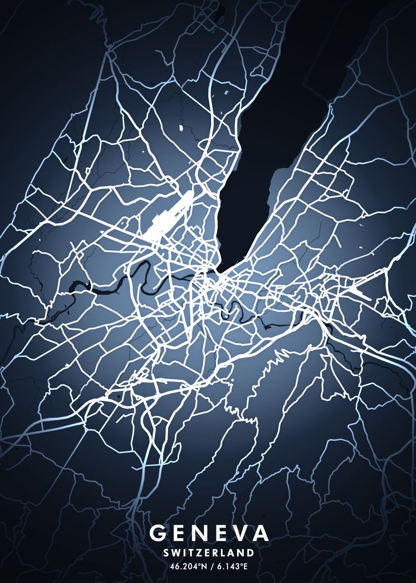 'Geneva Map Posters' Poster, picture, metal print, paint by Merah ...