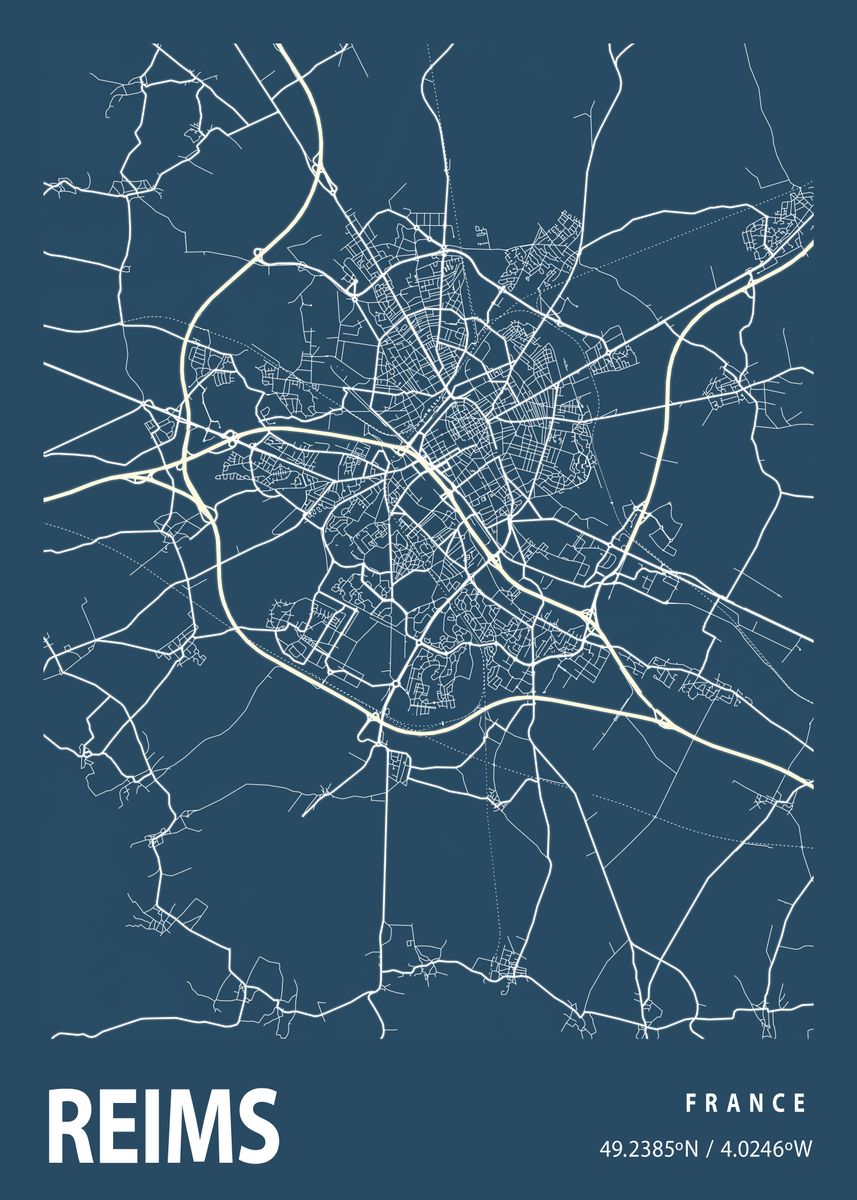 'Reims Blueprint Street Map' Poster by Tien Stencil | Displate