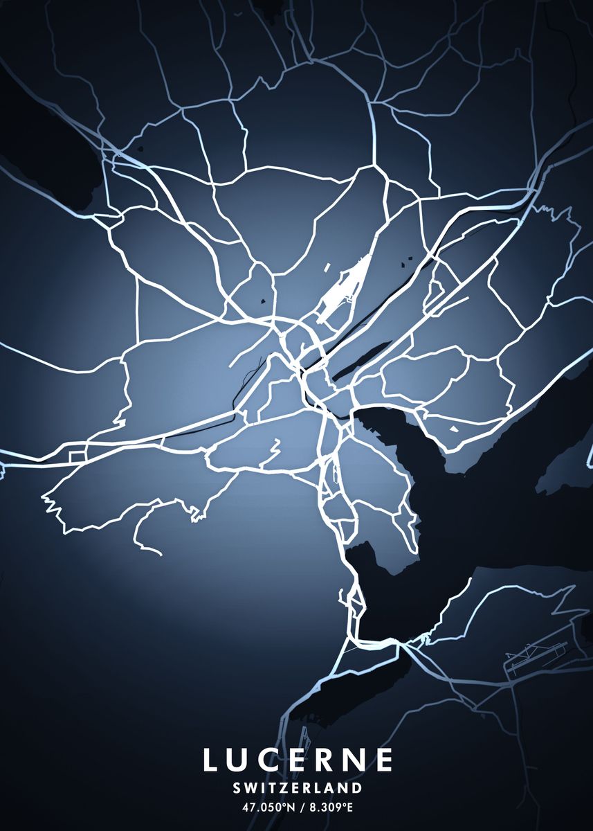 'Lucerne Map Posters' Poster, picture, metal print, paint by Merah ...