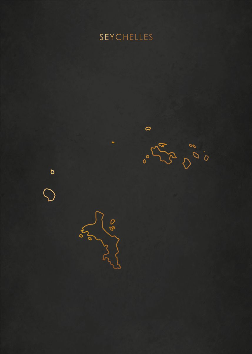 'Gold Seychelles Map' Poster, picture, metal print, paint by aio | Displate