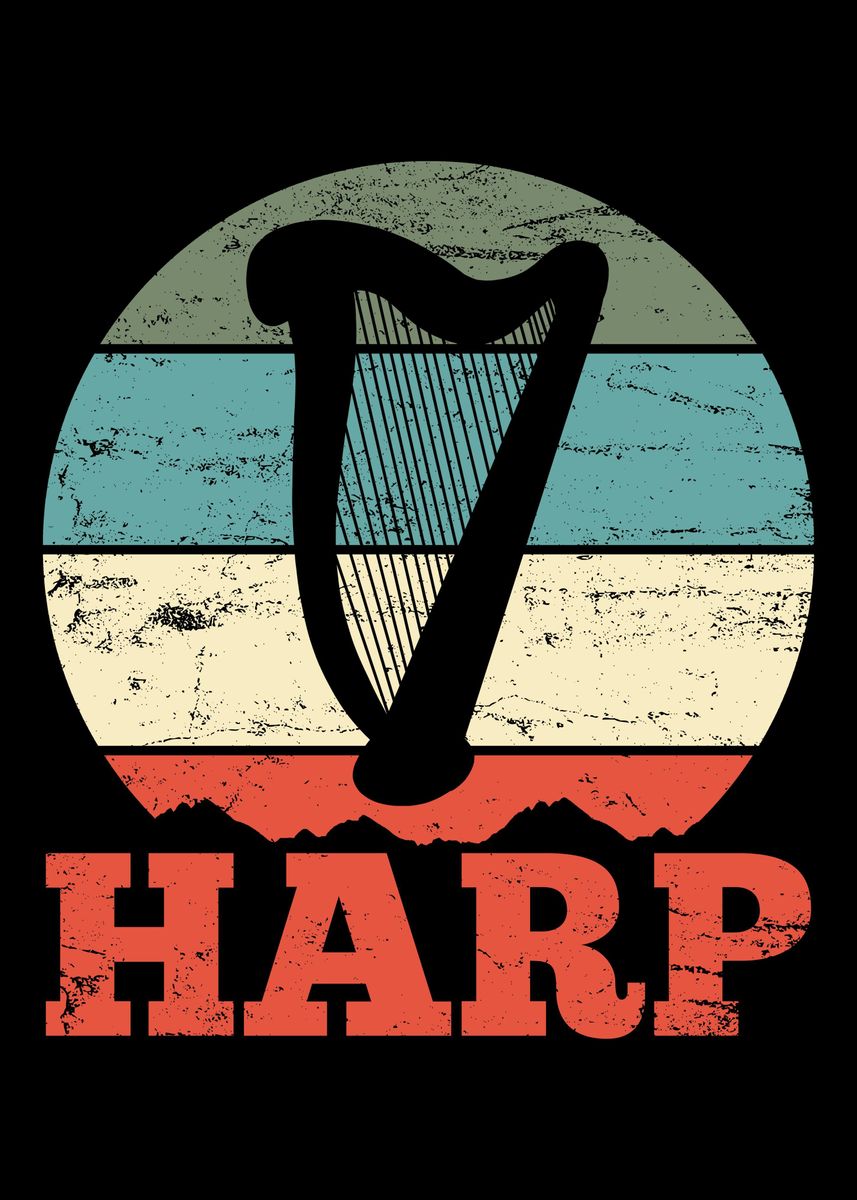 'Harp Player Musician Retro' Poster, picture, metal print, paint by ...