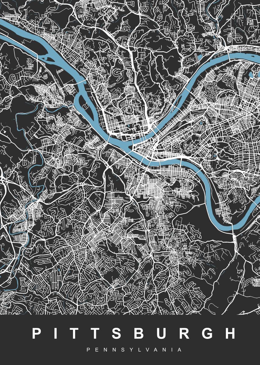 'PITTSBURGH City Map Black' Poster by UrbanMaps | Displate