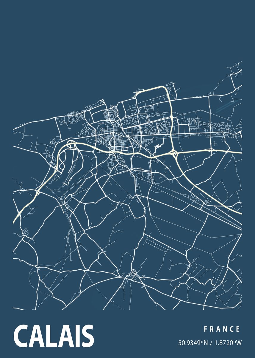 'Calais Blueprint Street' Poster, picture, metal print, paint by Tien ...