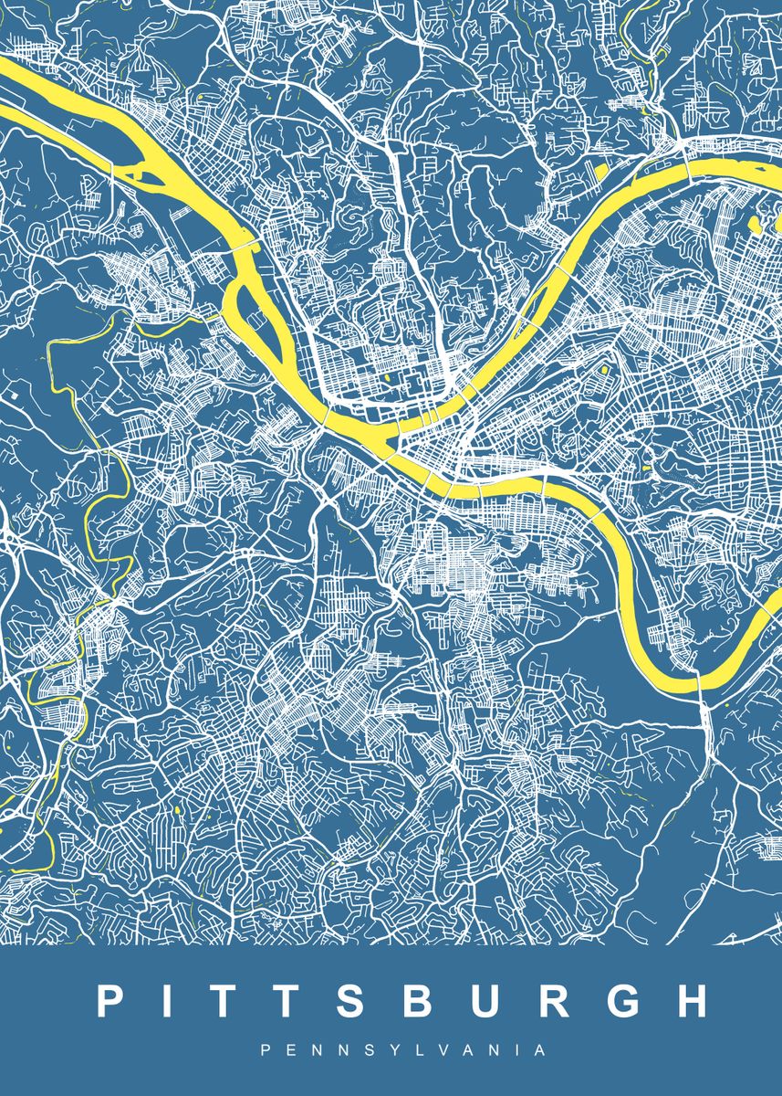 'PITTSBURGH City Map Blue' Poster, picture, metal print, paint by ...