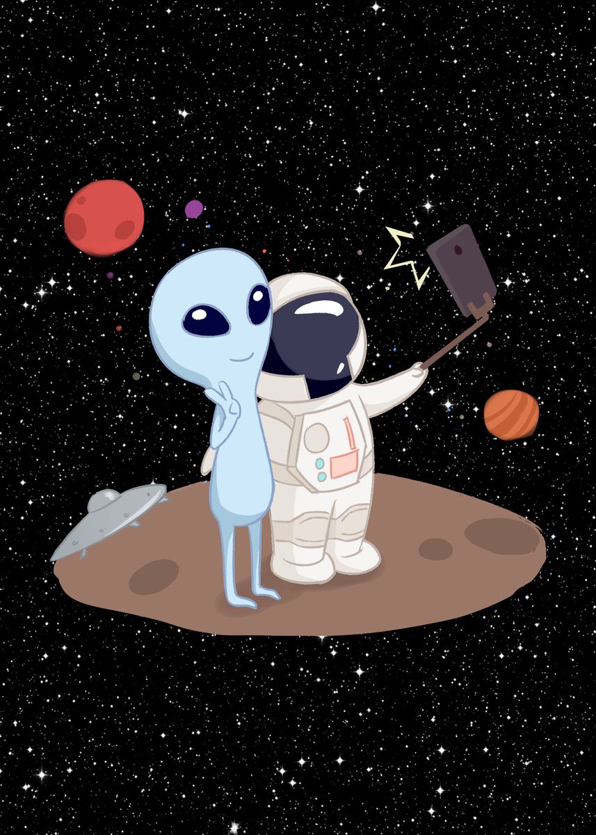 'Astronaut Alien Selfie' Poster by Max Ronn | Displate