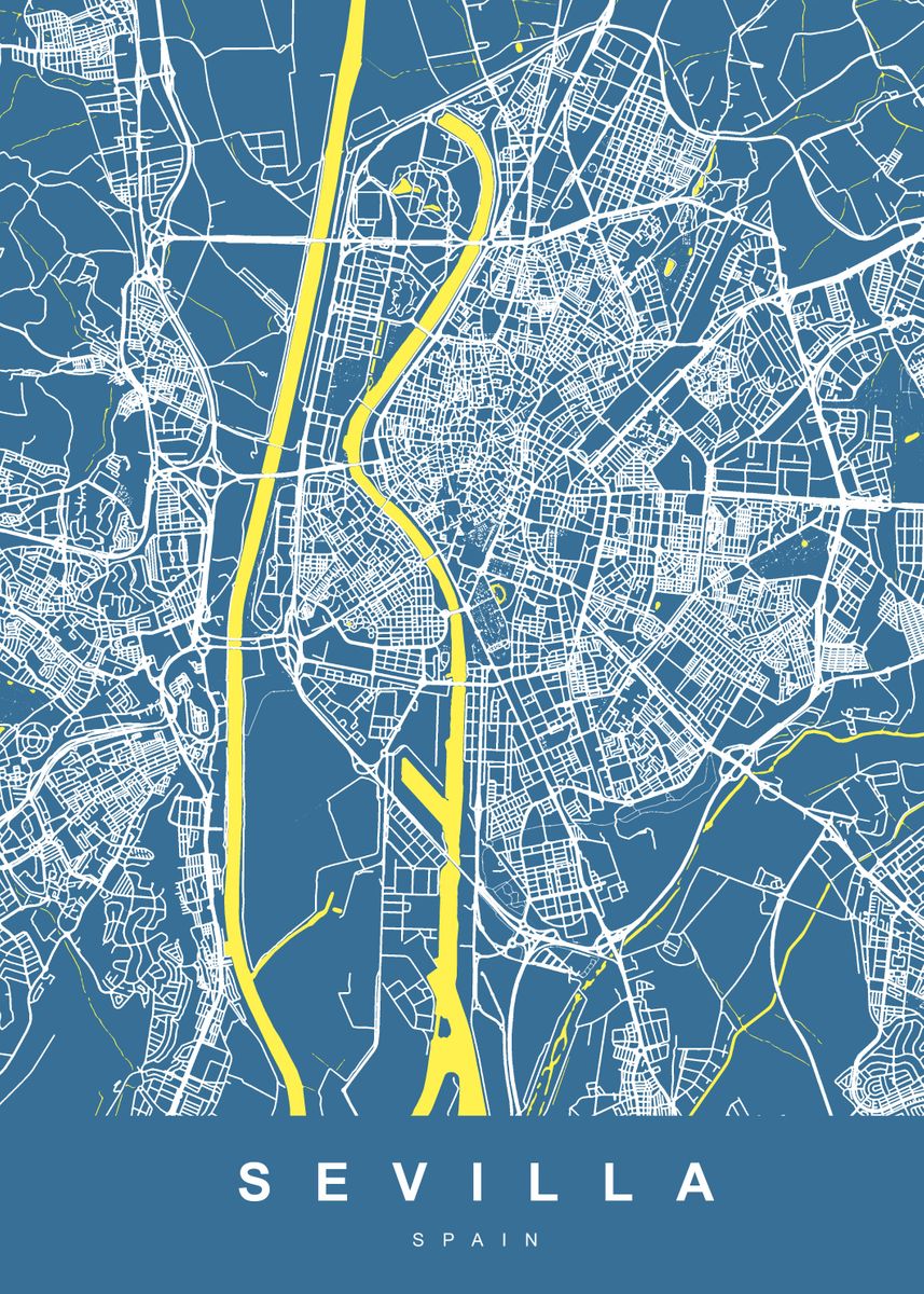 'SEVILLA City Map Blue ' Poster, picture, metal print, paint by ...